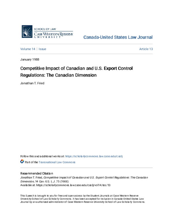 (PDF) Competitive Impact of Canadian and U.S. Export Control ...