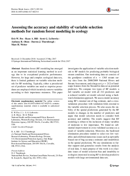 (PDF) Assessing the accuracy and stability of variable selection methods for random forest ...