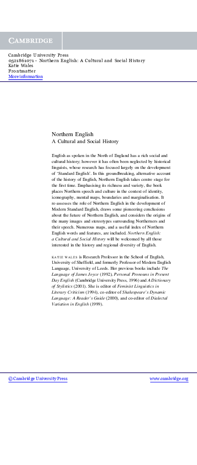 (PDF) Northern English : a cultural and social history