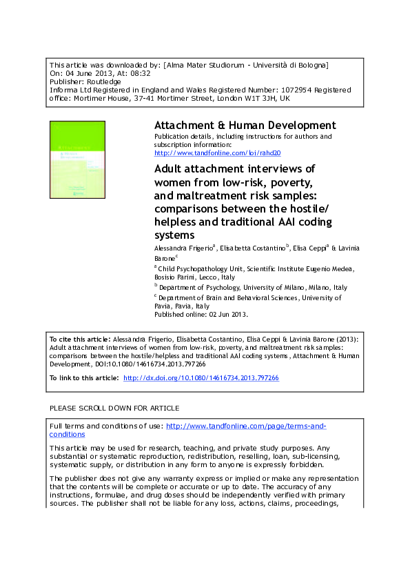 (PDF) Adult attachment interviews of women from low-risk, poverty, and ...