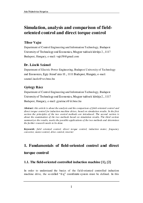 Pdf Simulation Analysis And Comparison Of Field Oriented Control And