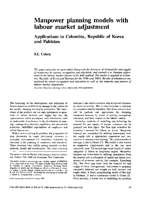 (PDF) Manpower planning models with labour market adjustment