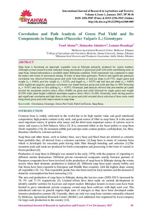 (PDF) Correlation and Path Analysis of Green Pod Yield and Its Components in Snap Bean ...