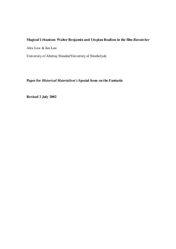 (PDF) Magical Urbanism:Walter Benjamin and Utopian Realism in the film ...