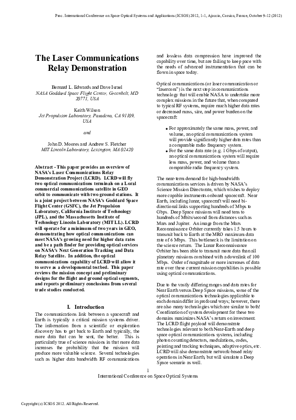 (PDF) The Laser Communications Relay Demonstration