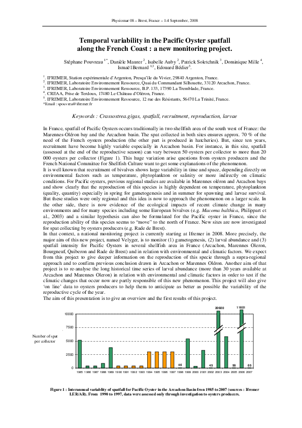 (PDF) Temporal variability in the Pacific oyster spatfall along the ...