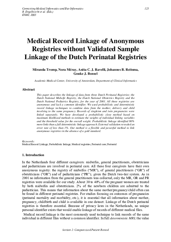 (PDF) Medical record linkage of anonymous registries without validated ...