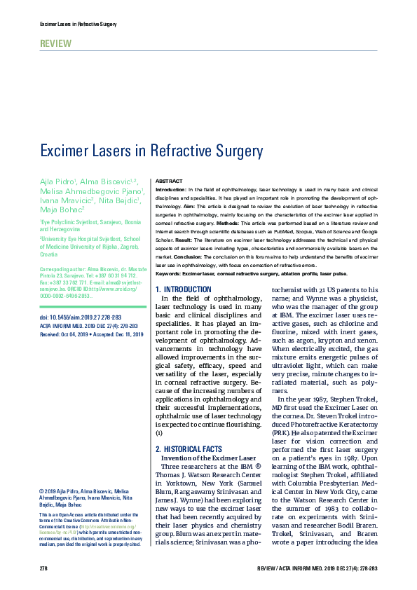 (PDF) Excimer Lasers in Refractive Surgery
