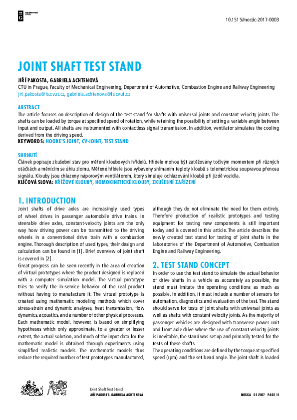 (PDF) Joint Shaft Test Stand