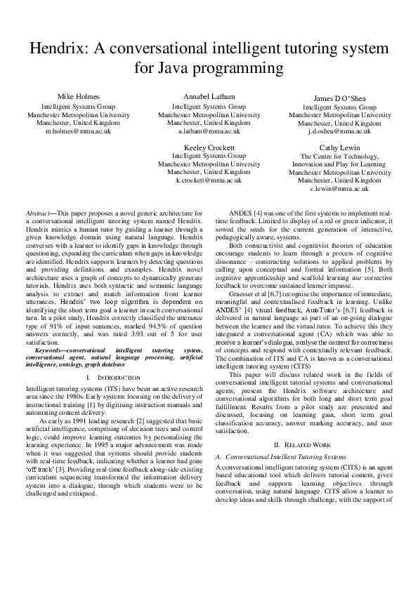 (PDF) Hendrix: A Conversational Intelligent Tutoring System for Java ...