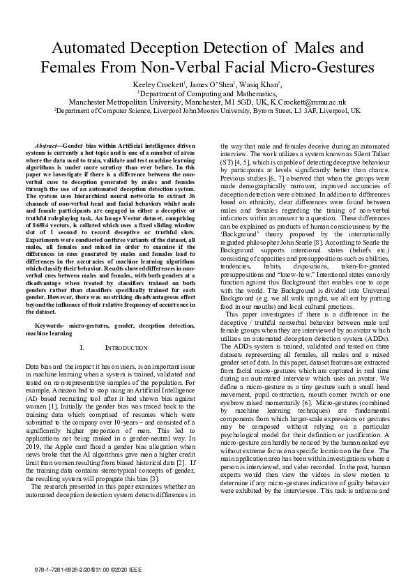 Pdf Gender Bias In Automated Deception Detection Via Micro Gestures
