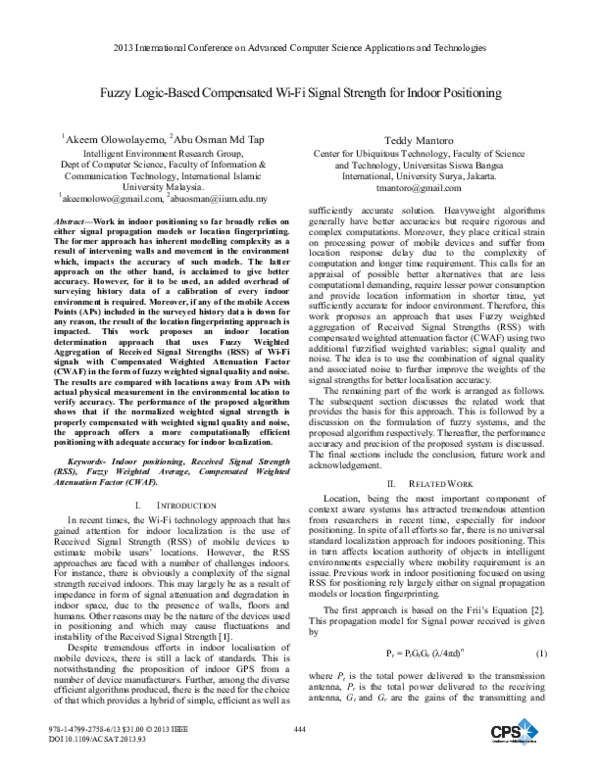 (PDF) Fuzzy Logic Based Compensated Wi-Fi Signal Strength for Indoor Positioning