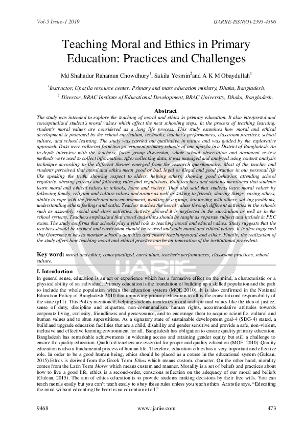 (PDF) Teaching Moral and Ethics in Primary Education: Practices and ...