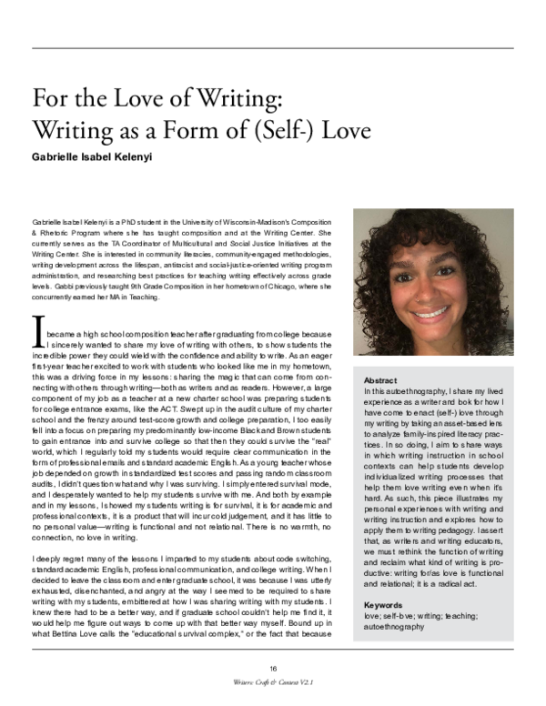 (PDF) For the Love of Writing: Writing as a Form of (Self-) Love