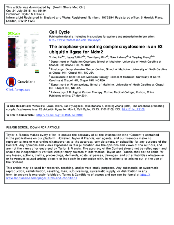 (PDF) The anaphase-promoting complex/cyclosome is an E3 ubiquitin ...