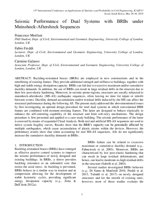 (PDF) Seismic Performance of Dual Systems with BRBs under Mainshock ...