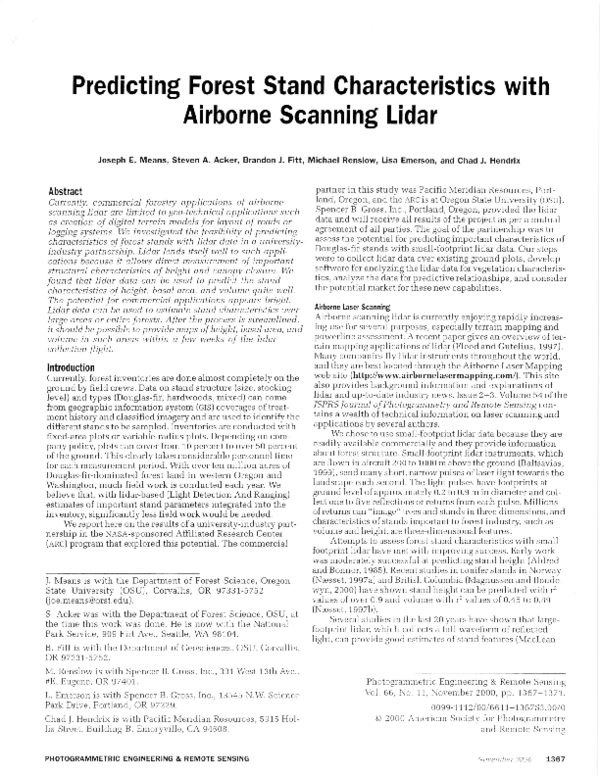 (PDF) Predicting forest stand characteristics with airborne scanning lidar