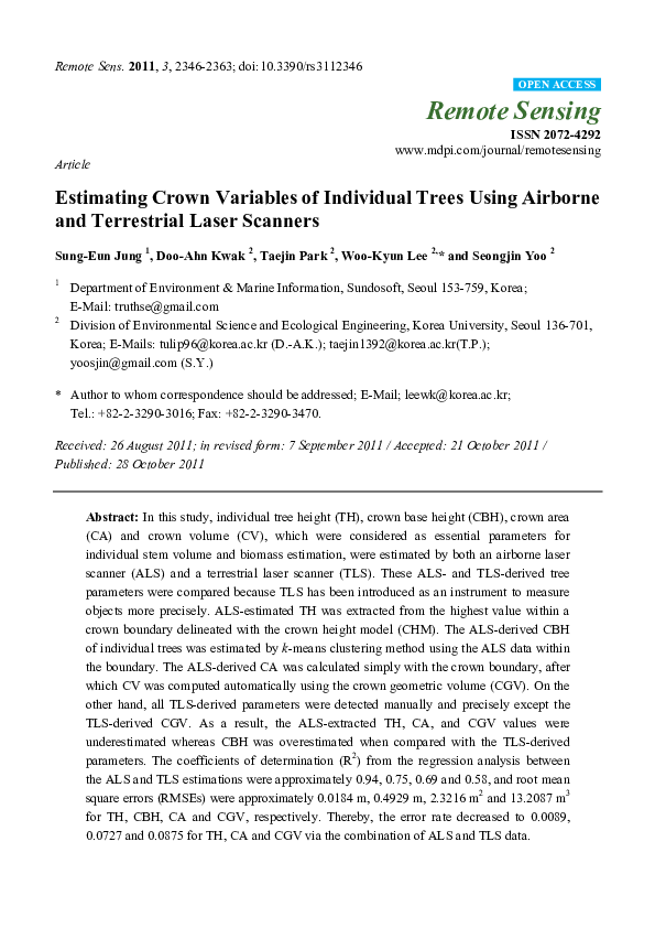 Pdf Estimating Crown Variables Of Individual Trees Using Airborne And Terrestrial Laser Scanners