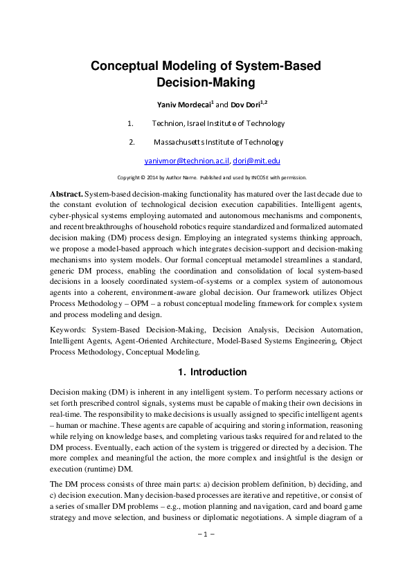 (PDF) Conceptual Modeling of System-Based Decision-Making | Dov Dori ...