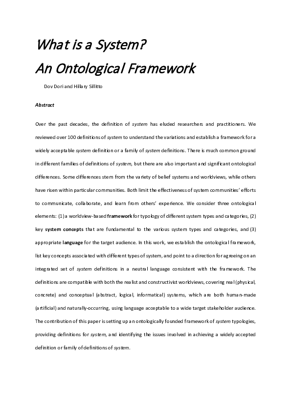 (PDF) What is a System? An Ontological Framework