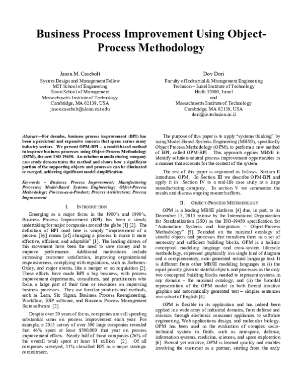 (PDF) Business process improvement using Object‐Process Methodology