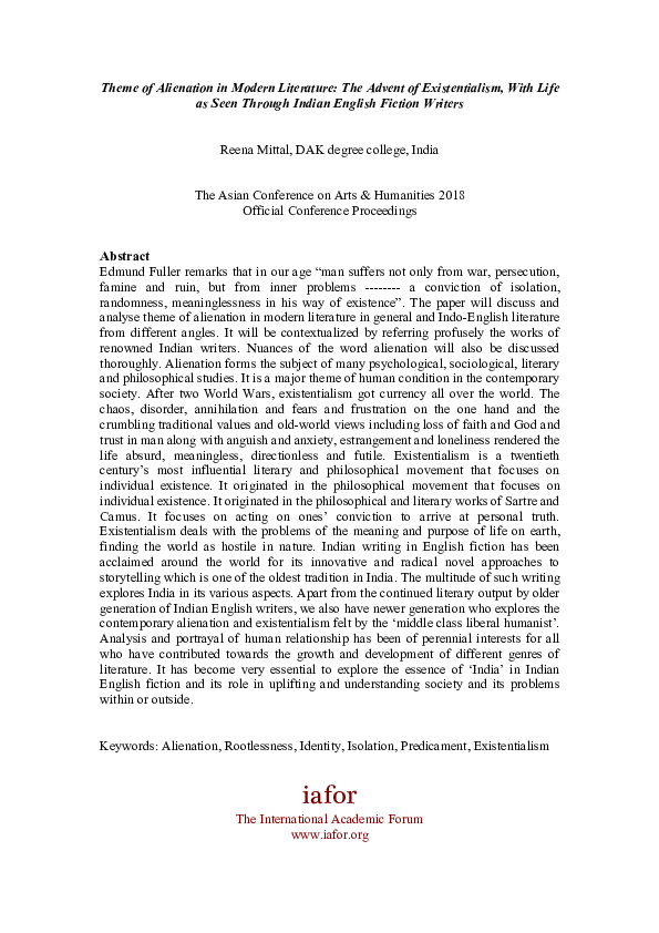 (PDF) Theme of Alienation in Modern Literature: The Advent of ...