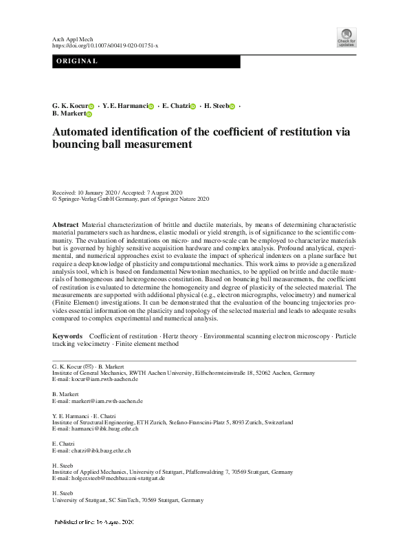 (PDF) Automated identification of the coefficient of restitution via ...