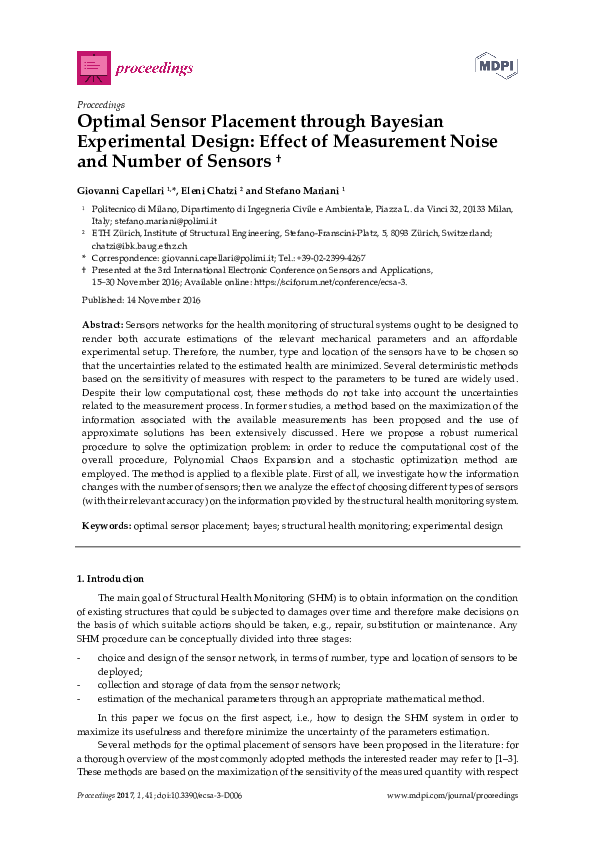 (PDF) Optimal sensor placement through Bayesian experimental design: effect of measurement error ...