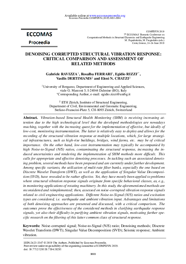 (PDF) Denoising Corrupted Structural Vibration Response: Critical Comparison and Assessment of ...
