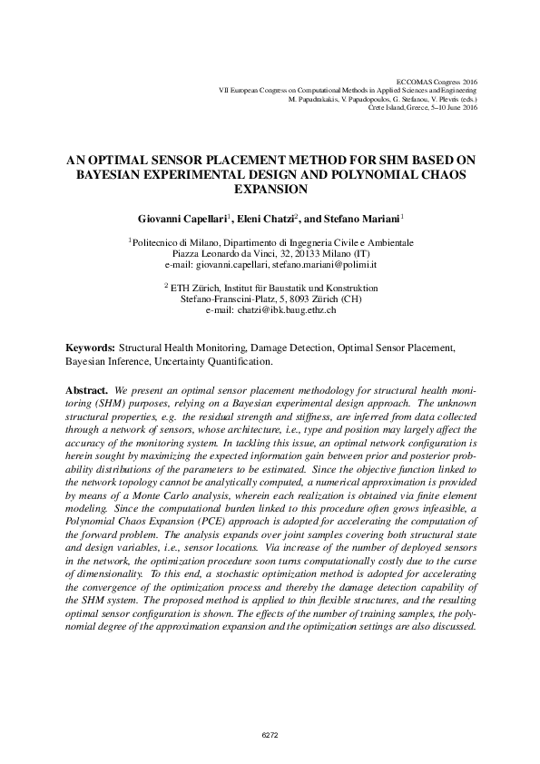 Pdf An Optimal Sensor Placement Method For Shm Based On Bayesian Experimental Design And