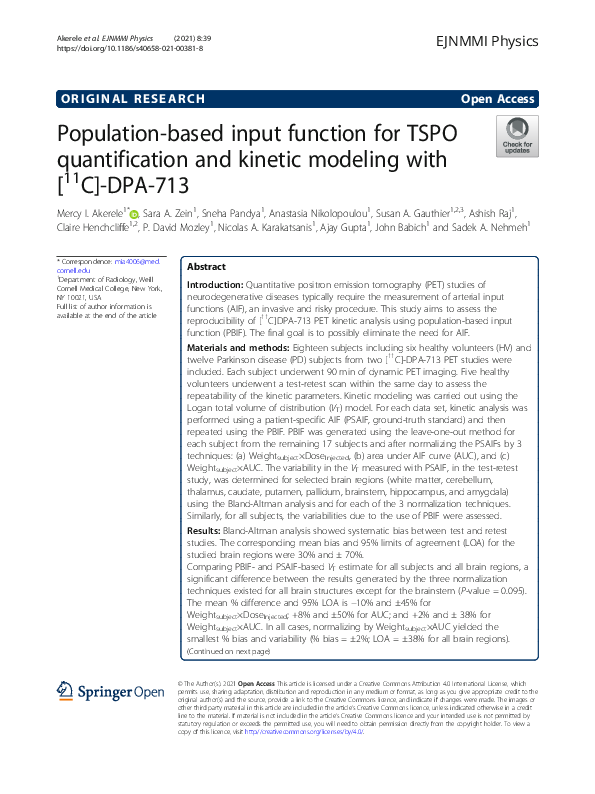 (PDF) Population-based input function for TSPO quantification and kinetic modeling with [11C ...
