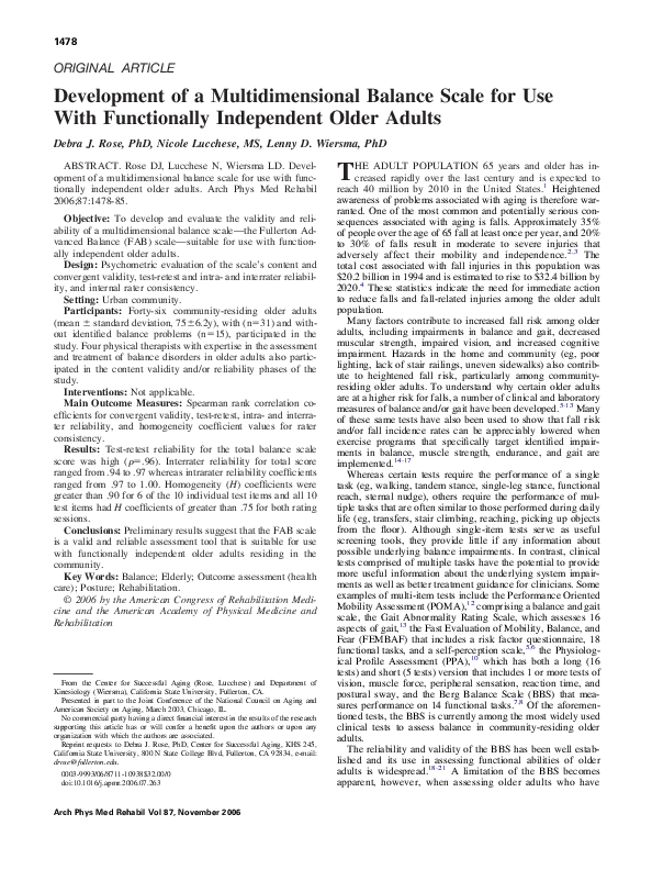 (PDF) Development of a Multidimensional Balance Scale for Use With ...