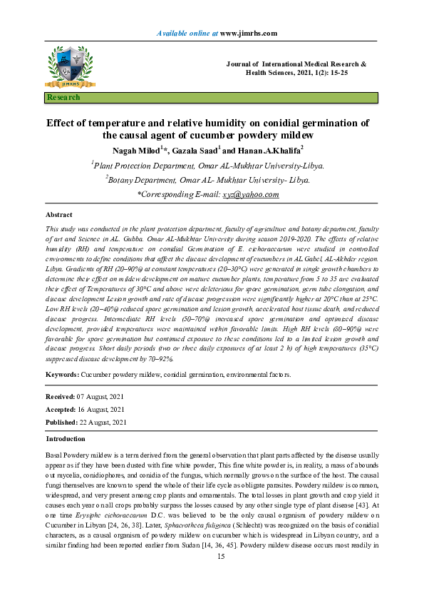 (PDF) Effect of temperature and relative humidity on conidial ...