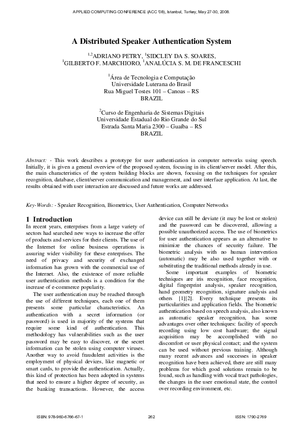 (PDF) A distributed speaker authentication system
