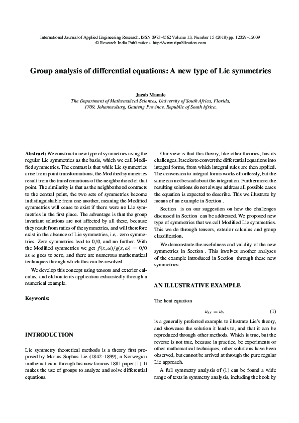 (PDF) Group analysis of differential equations: A new type of Lie ... (PDF) Group analysis of differential equations: A new type of Lie ...