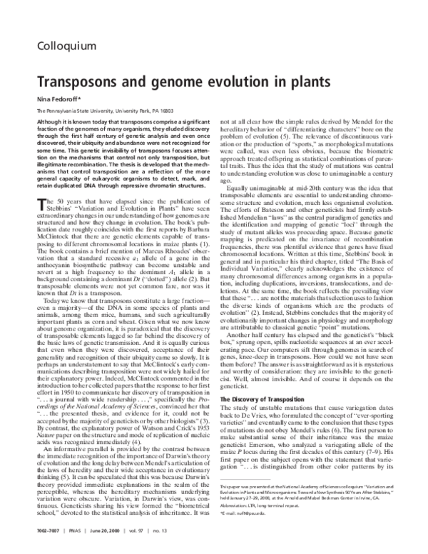 (PDF) Transposons and genome evolution in plants