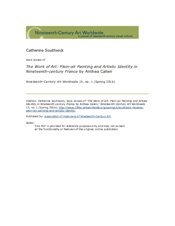 (PDF) REVIEW: The work of art: plein air painting and artistic identity ...