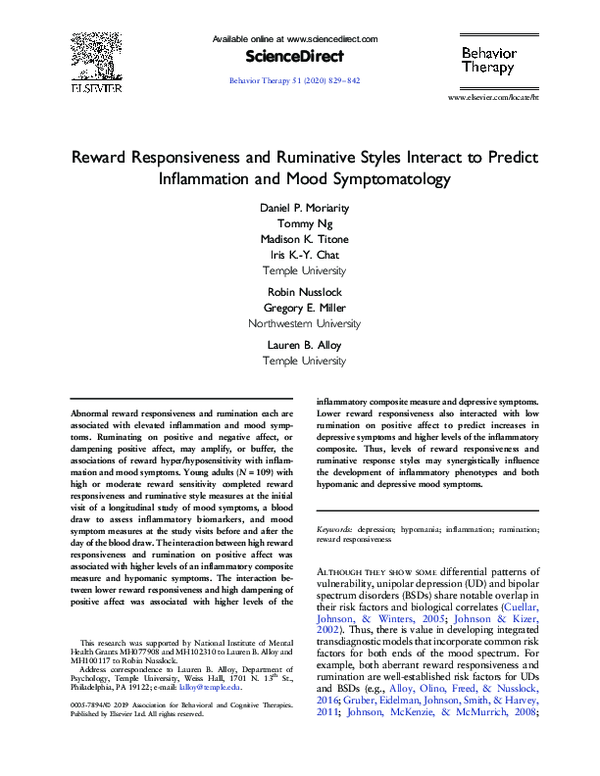 (PDF) Reward Responsiveness and Ruminative Styles Interact to Predict ...