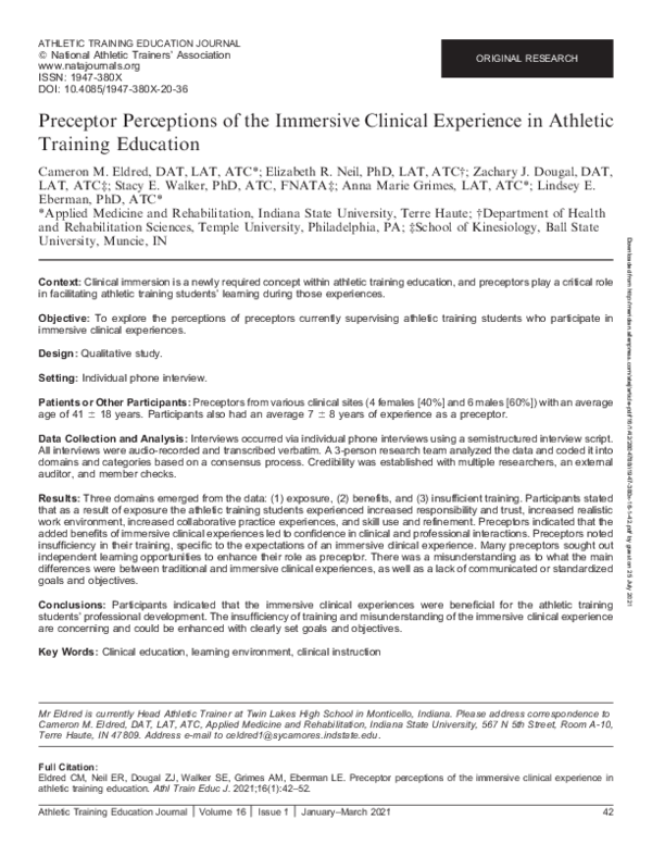 (PDF) Preceptor Perceptions of the Immersive Clinical Experience in ...