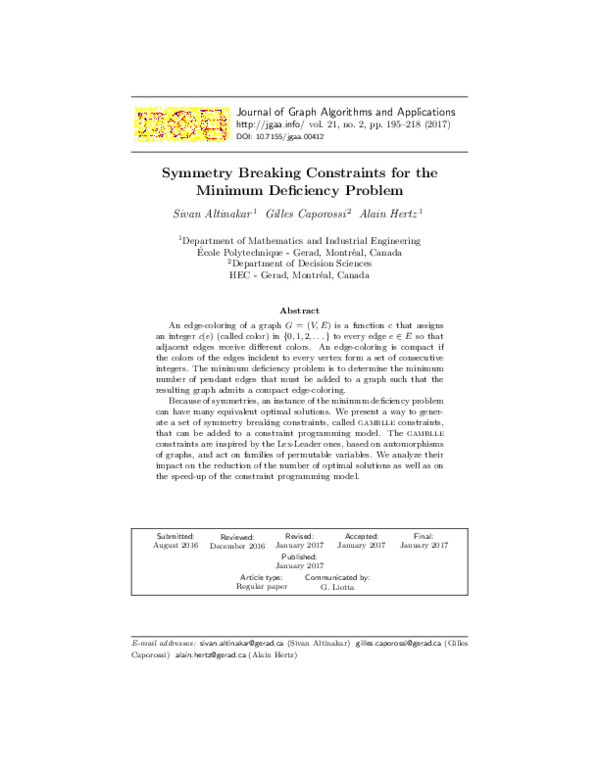 (PDF) Symmetry Breaking Constraints for the Minimum Deficiency Problem ...