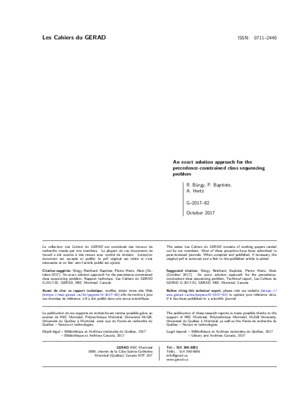 (PDF) An exact solution approach for the precedence-constrained class sequencing problem