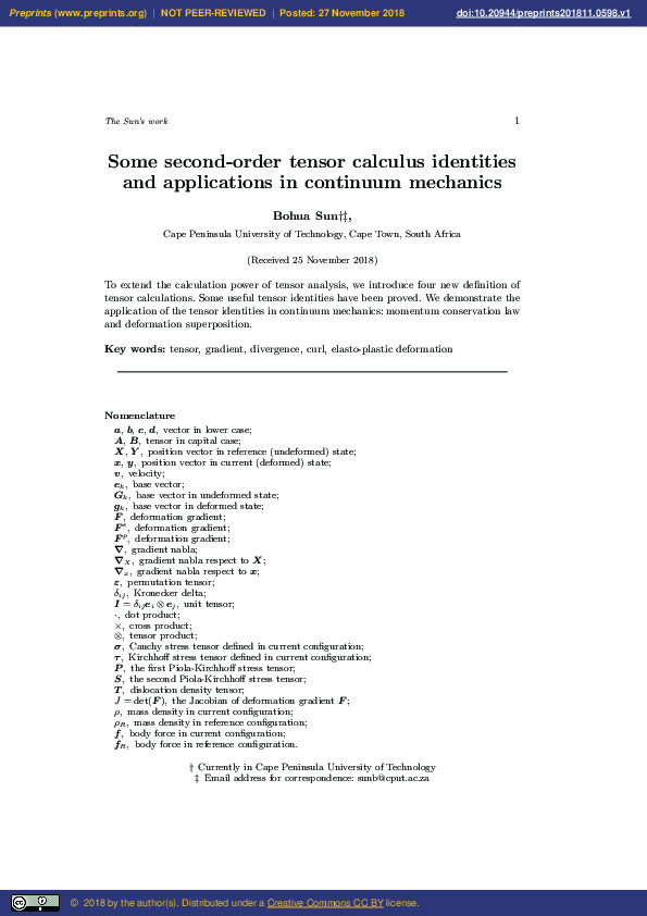 (PDF) Some Second-Order Tensor Calculus Identities and Applications in ...