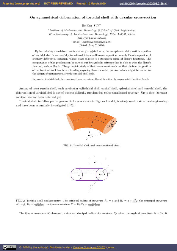 (PDF) On Symmetrical Deformation of Toroidal Shell with Circular Cross ...