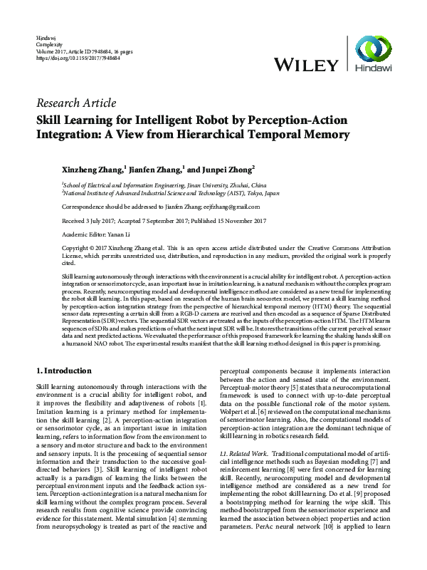 Pdf Skill Learning For Intelligent Robot By Perception Action Integration A View From