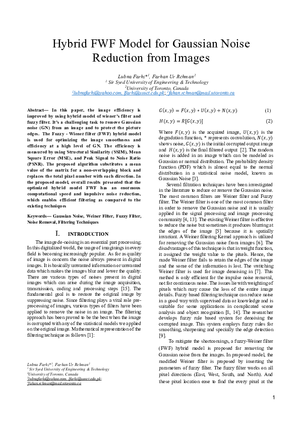 (PDF) Hybrid FWF Model For Gaussian Noise Reduction From Images
