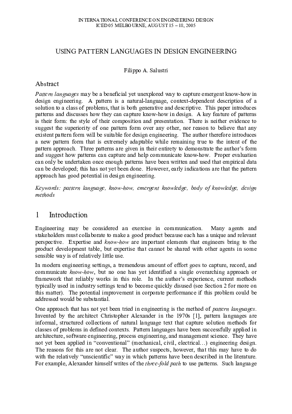 (PDF) Using pattern languages in design engineering