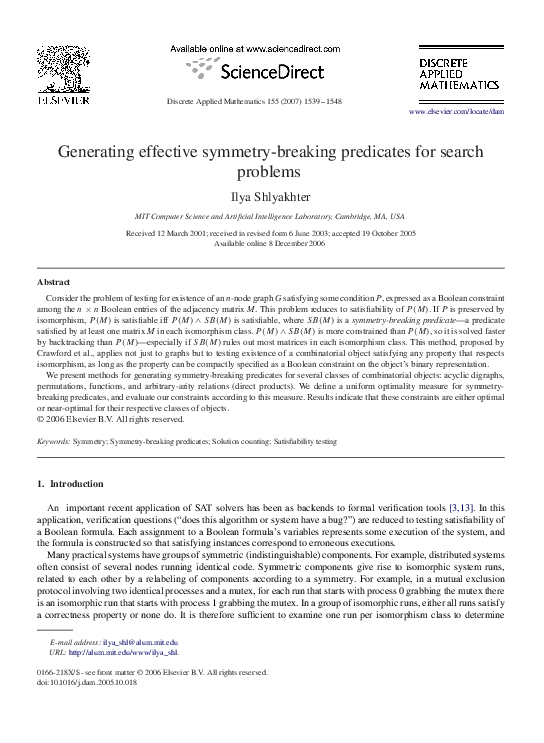 Pdf Optimal Symmetry Breaking Predicates In Search 