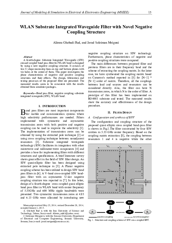 (PDF) WLAN Substrate Integrated Waveguide Filter with Novel Negative ...