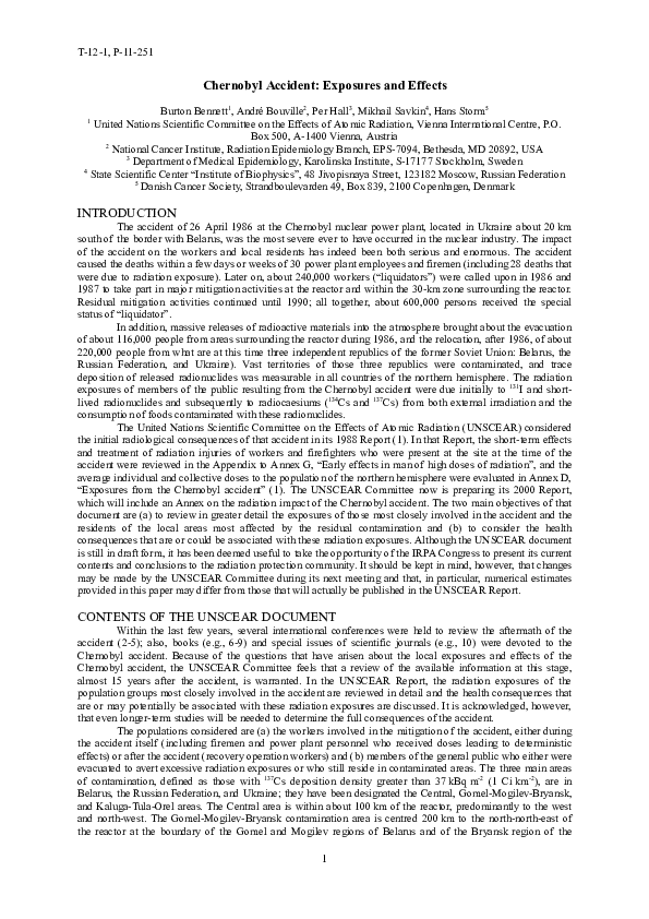 (PDF) Chernobyl Accident : Exposures and Effects