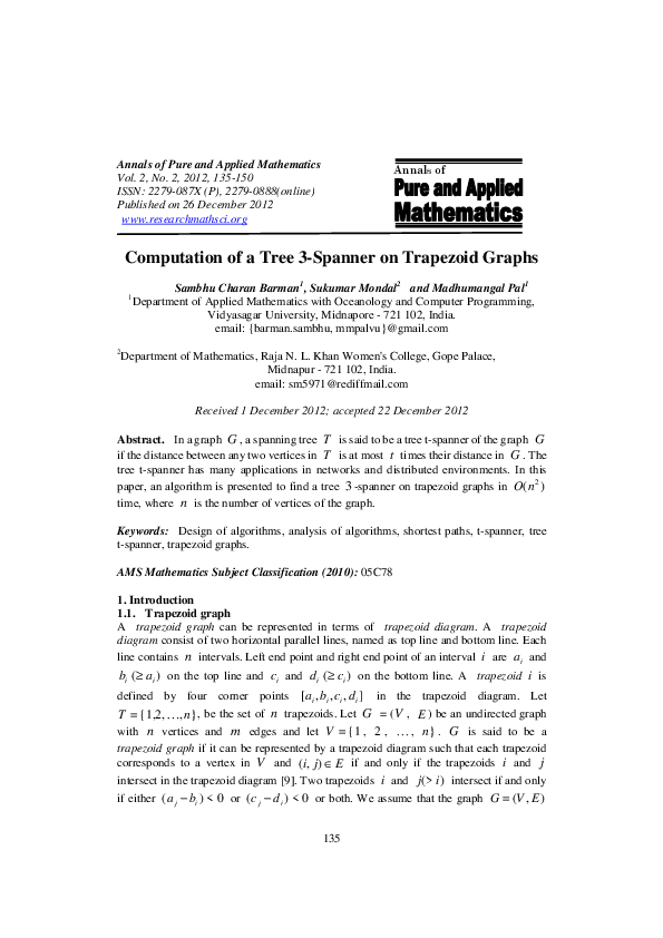 (PDF) Computation of a Tree 3-Spanner on Trapezoid Graphs